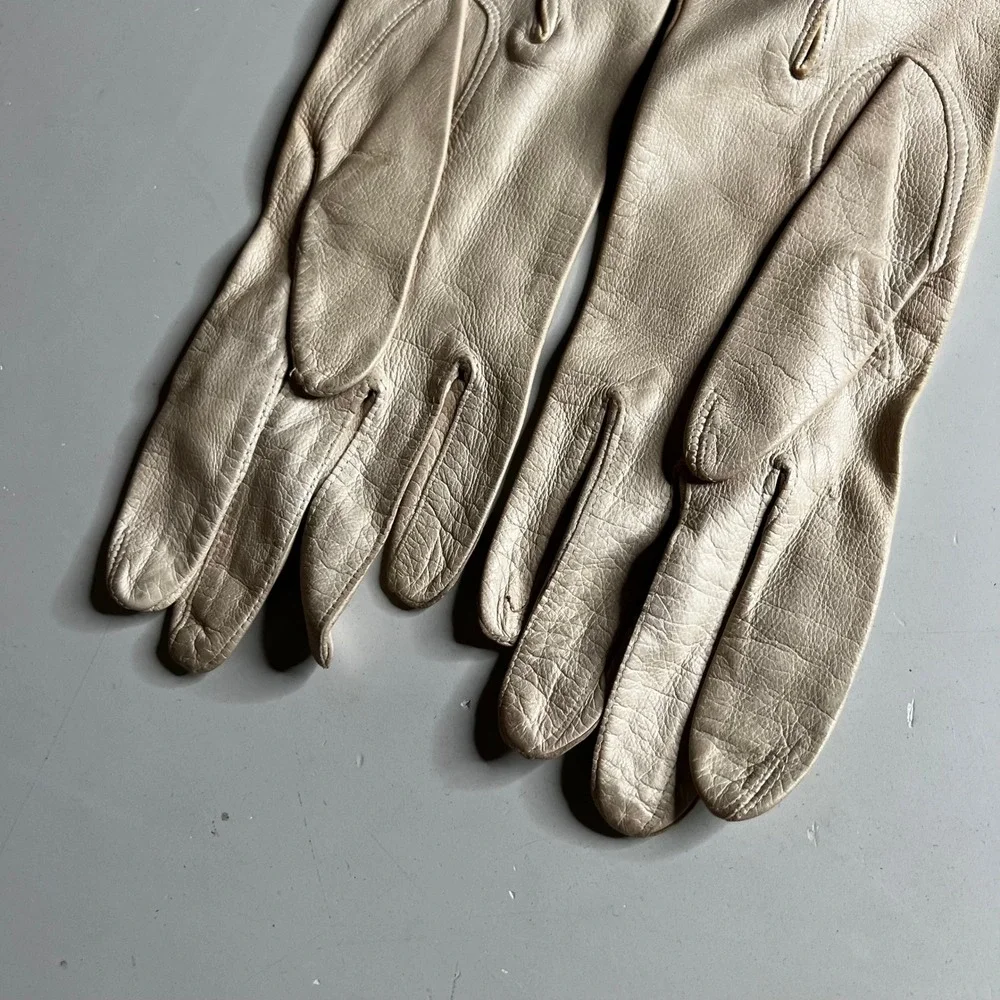 Accessories | Vintage Cream Leather Dress Gloves Pearl Button 195s Mid ...